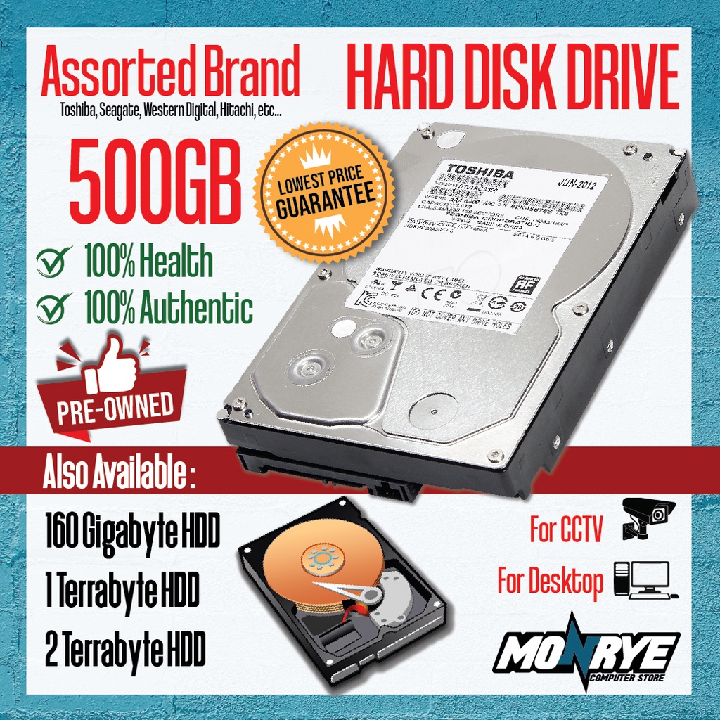 HDD - 100% HEALTH -500GB / 160GB - ASSORTED BRANDS - FOR DESKTOP/CCTV ...