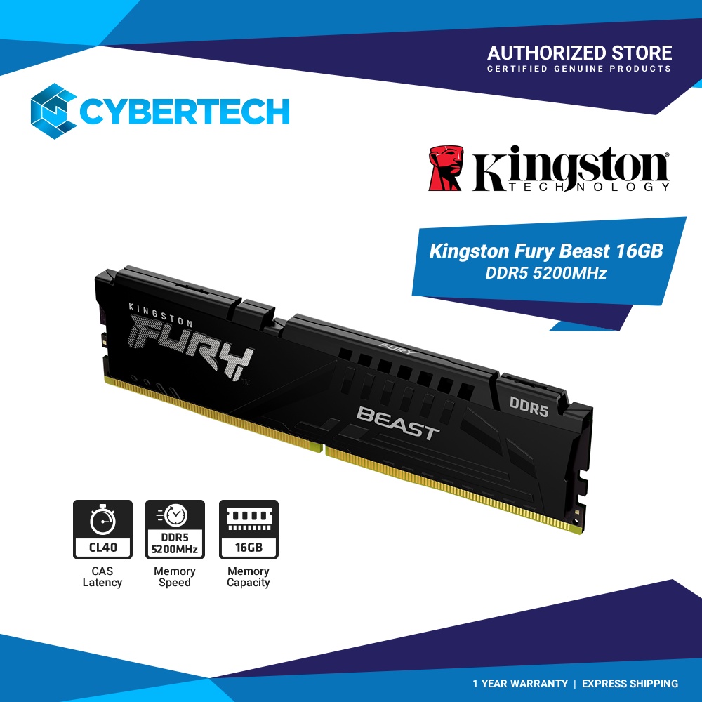 Kingston Fury Beast DDR5 16GB 5200Mhz CL40 Desktop Memory Single Module Kf552C40Bb-16 | Shopee ...