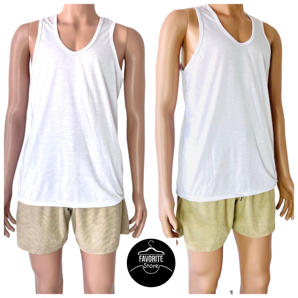 Mens Plain White Sando Cotton Spandex One Size Free Size | Shopee ...
