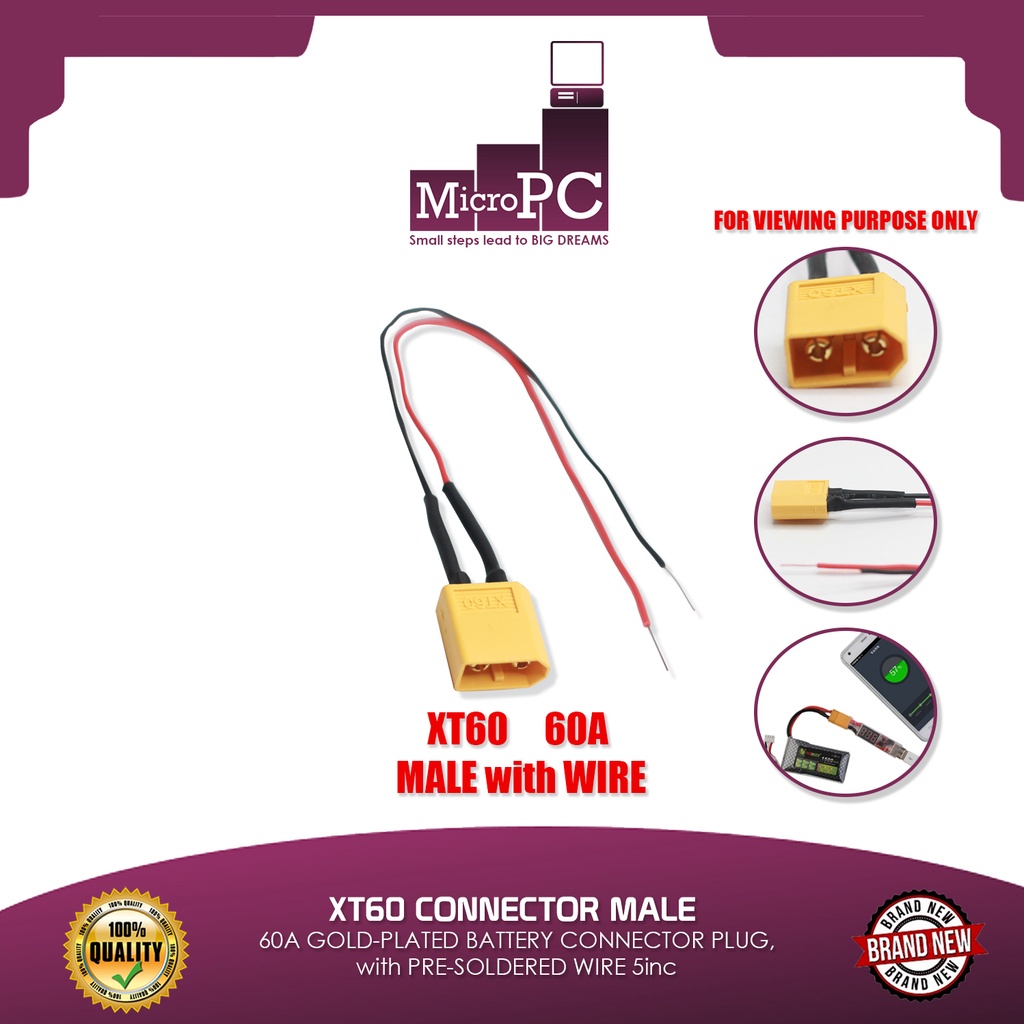 XT60 CONNECTOR MALE, 60A GOLD-PLATED BATTERY CONNECTOR PLUG, with PRE ...