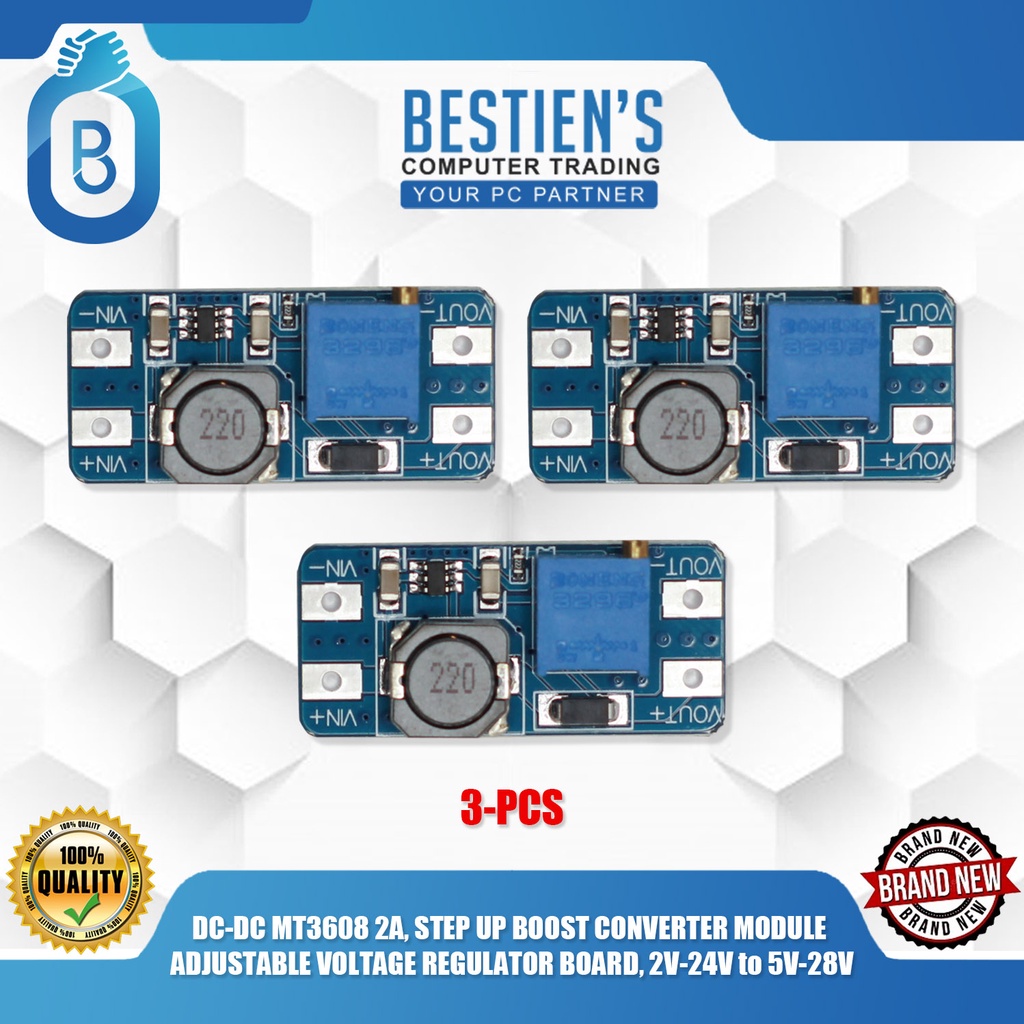 DC-DC MT3608 2A, STEP UP BOOST CONVERTER MODULE ADJUSTABLE VOLTAGE REGULATOR BOARD, 2V-24V to 5V ...