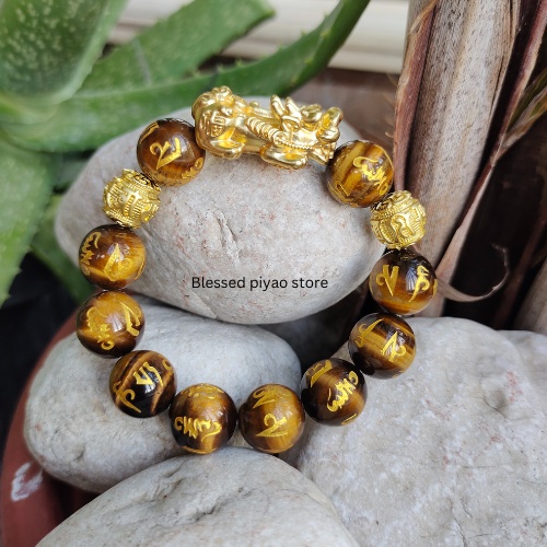 Feng Shui Black Obsidian Tiger Eye Vermiel Gold Piyao 18K Gold Filled ...