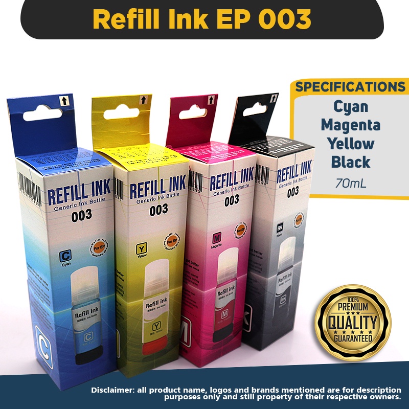 Refill Ink 003 for L3110 L3210 L1110 L1210 L1250 L3116 L3216 L3150 ...
