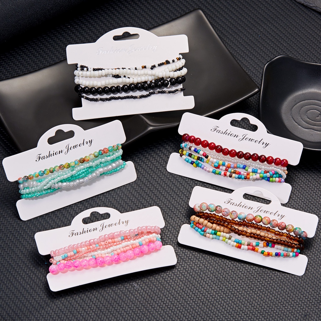 Fashion 4/6Pcs Boho Multilayer Natural Stone Crystal Beaded Bracelets ...