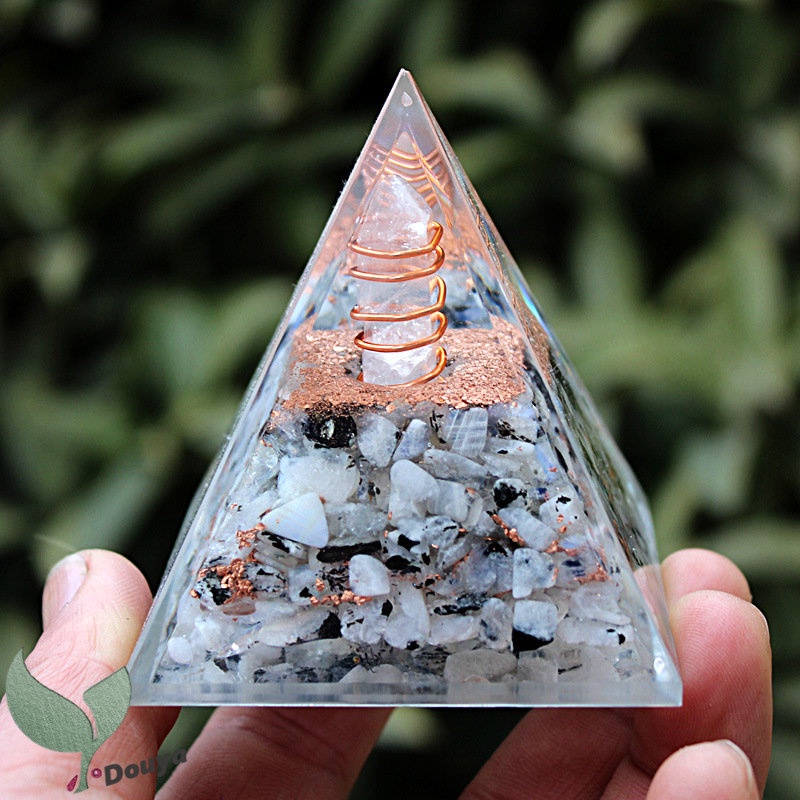 New Inspirational Orgonite Pyramid for Success | Rainbow Moonstone Orgone Pyramid for Anti ...
