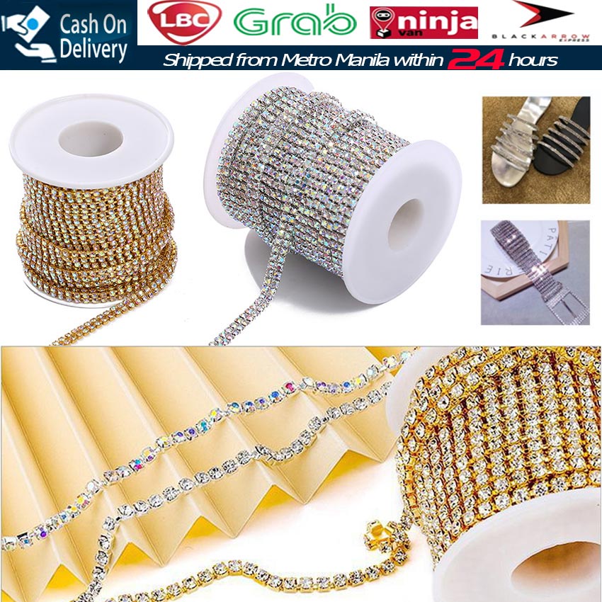 10M*2MM AB Crystal Glass Rhinestone Chain for Garment Cloth DIY Sew ...