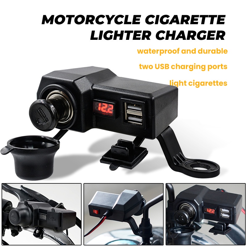 Motorcycle Handlebar USB Charger with Voltmeter Time Display Waterproof ...