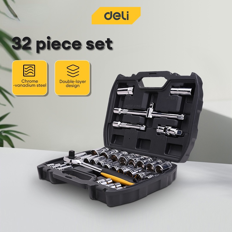 Deli 32Pcs/Set Tool Box Set Car Motorcycle Repair Set Household ...