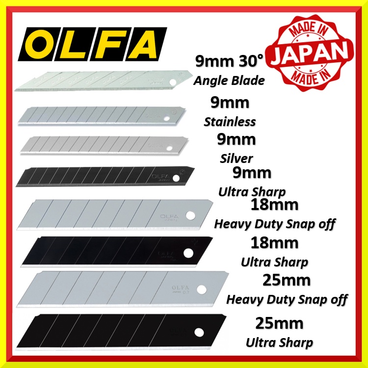 Olfa Blades 1PC 9mm 18mm 25mm Stainless Silver Ultra Sharp Heavy duty Silver Black Japan ...