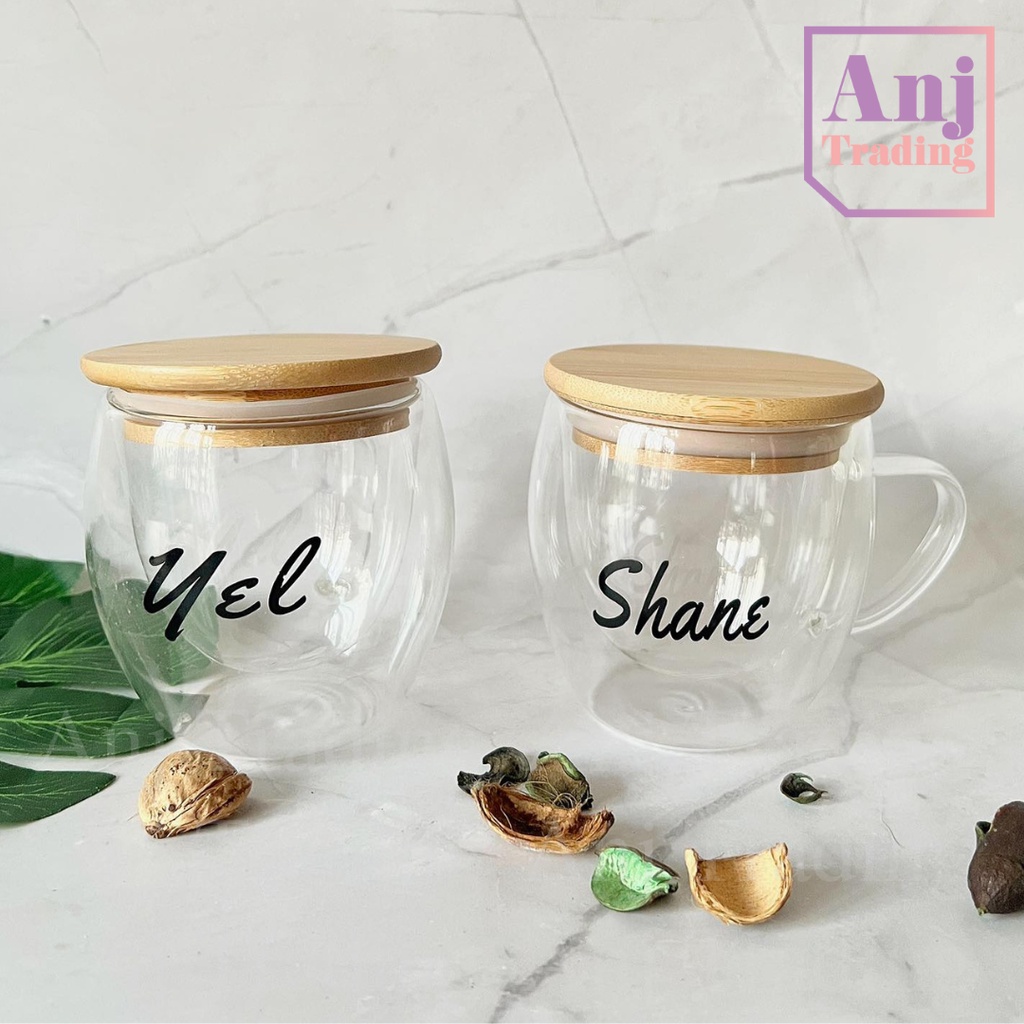 250 ML Double Wall Glass Mug Coffee Tea Hot Water W/ Personalize ...