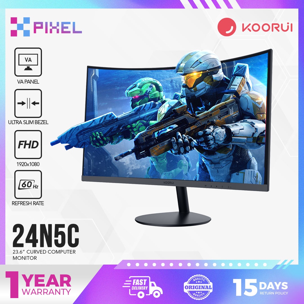 KOORUI 24N5C 24" Curved 60z Computer Monitor LED Monitor Full HD 1080P ...
