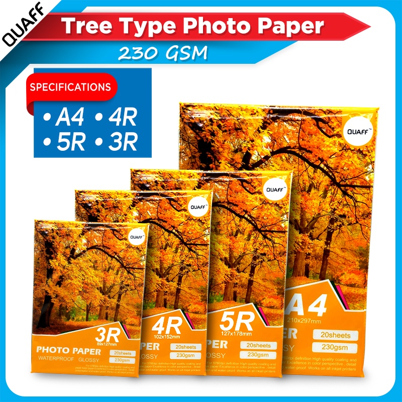 QUAFF Tree Type Photo Paper A4 / 3R / 4R / 5R 230GSM (20 sheets per ...