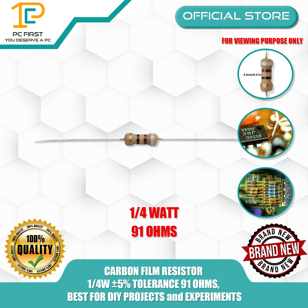 CARBON FILM RESISTOR 1/4W ±5% TOLERANCE 91 OHMS, BEST FOR DIY PROJECTS ...