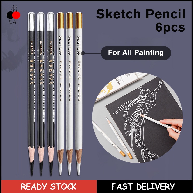 6Pcs Sketch Pencil Set Artist Craft Professional Shading and Doodling ...