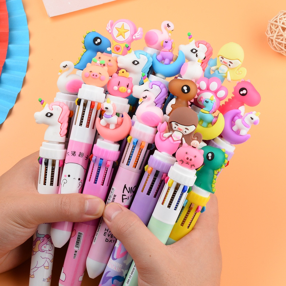 10 in 1 Cartoon Pen 10 color Retractable Unicorn Dinosaur ten colors ...