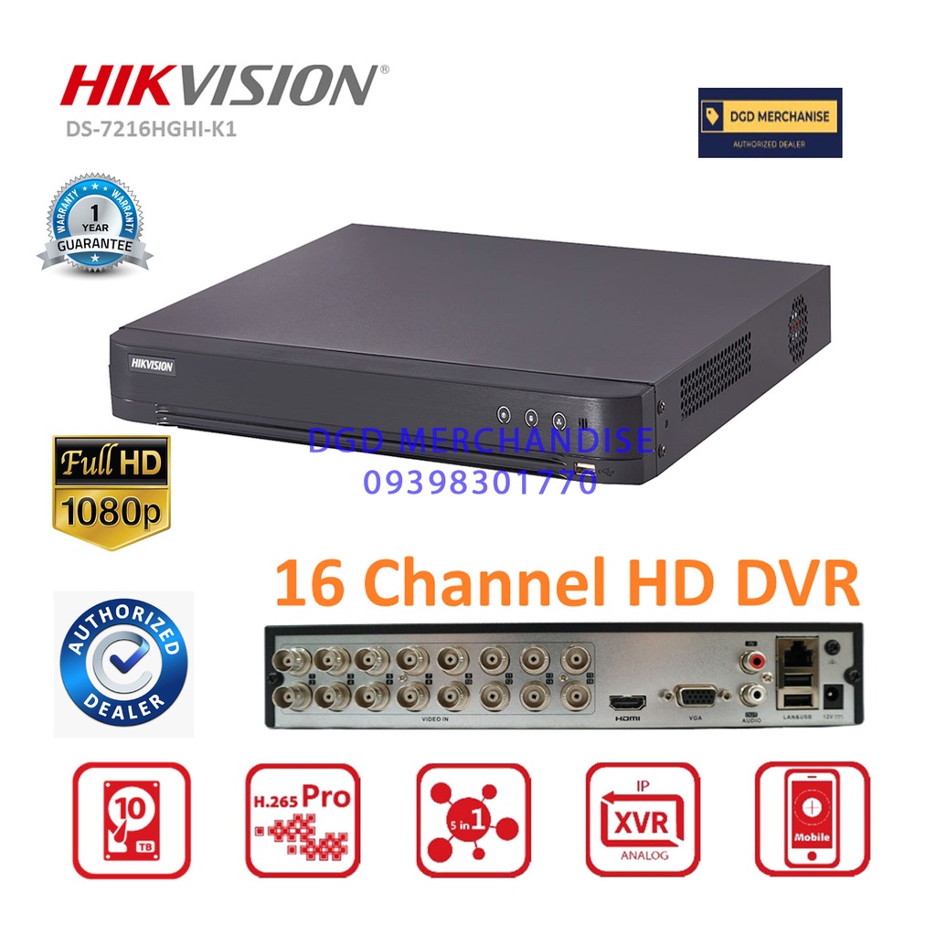 Hikvision DS-7216HGHI-M1 16CH 1080P DVR with AoC (Audio over Coax ...