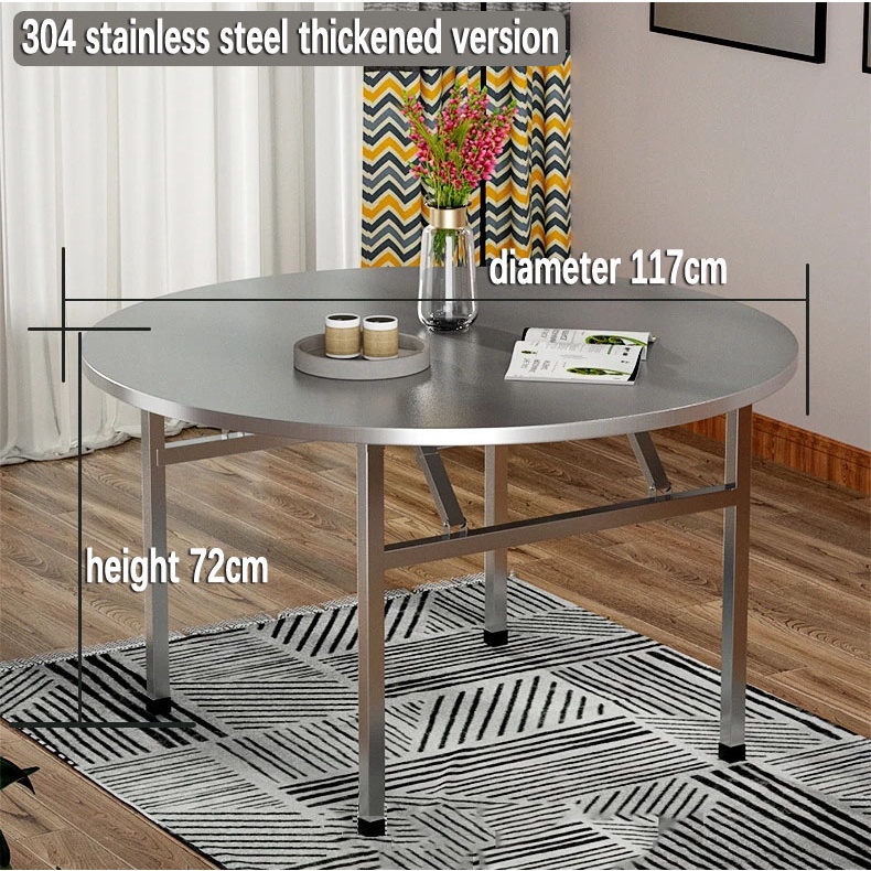 Stainless steel round table 8-10 people dining table can be folded ...