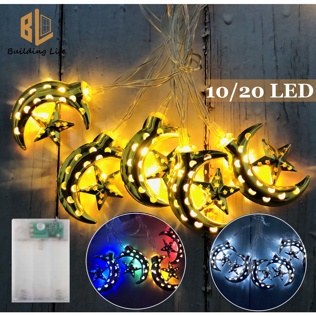 Raya 2024⭐ New Wrought Iron Moon Star String Lights Fairy Led Light Eid ...