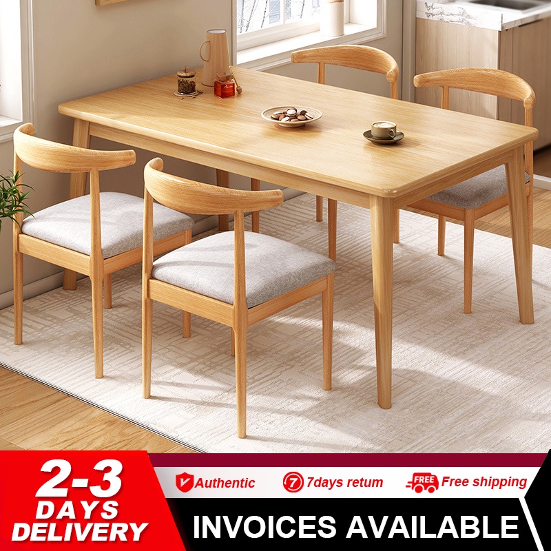 BAIERDI Scandinavian log table and chairs combination solid wood dining ...