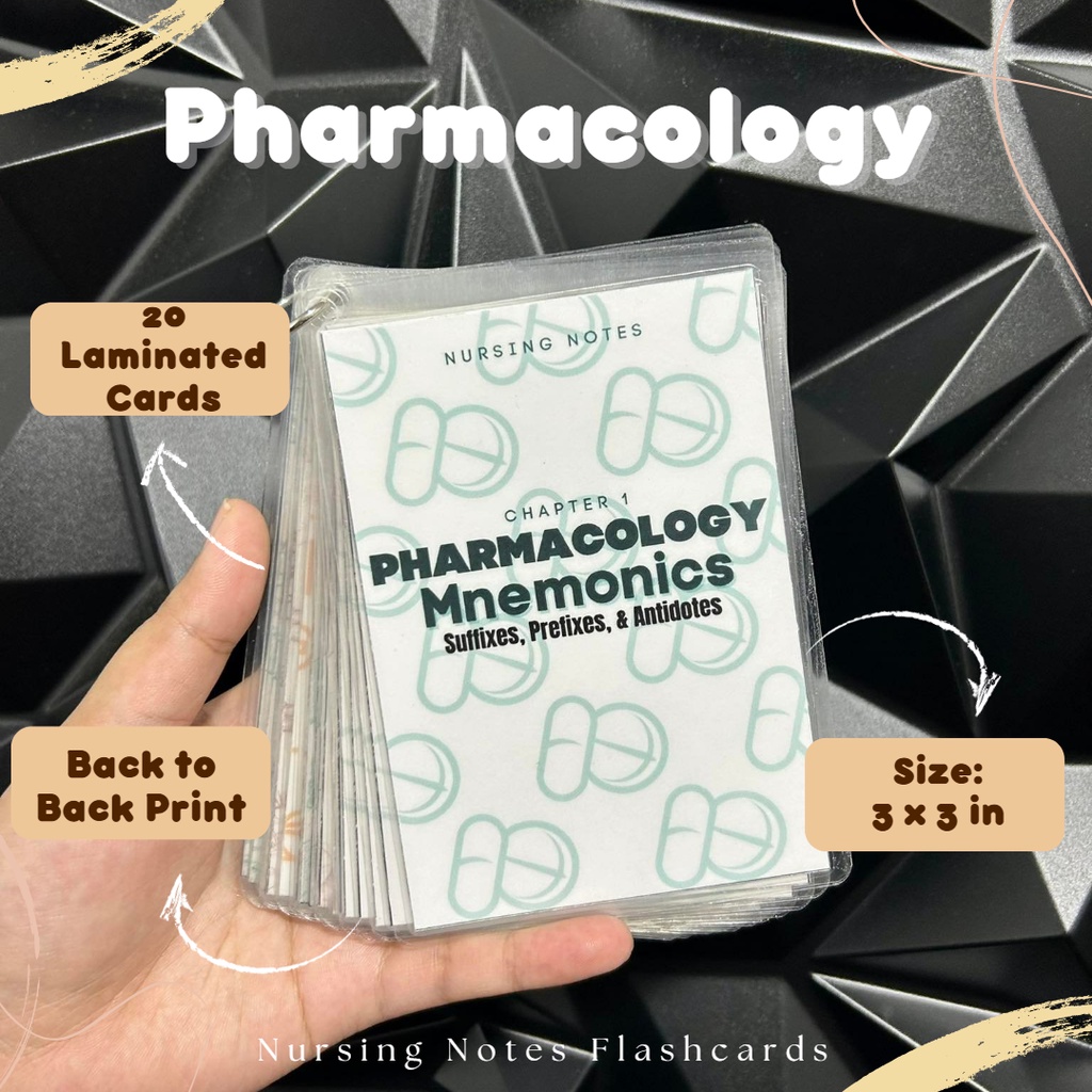 Pharmacology Mnemonics Flashcards by NURSING NOTES (20 Laminated Cards ...