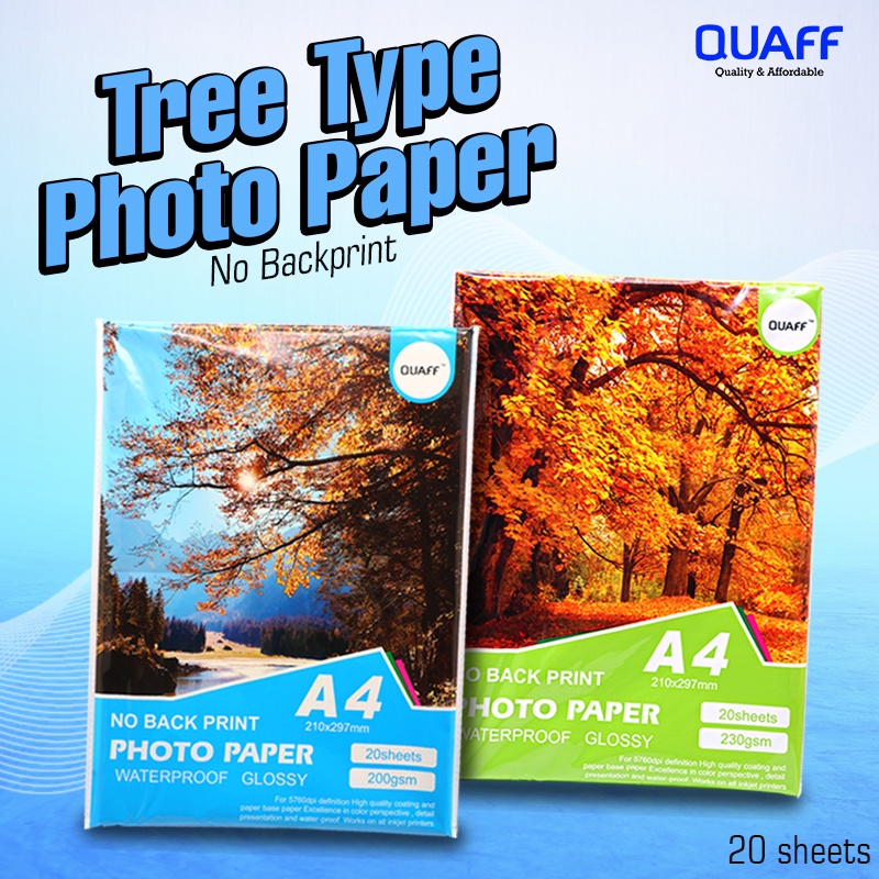 Quaff No Back Print Glossy Inkjet Photo Paper A4 200gsm 230gsm 20 Sheets Pack | Shopee Philippines