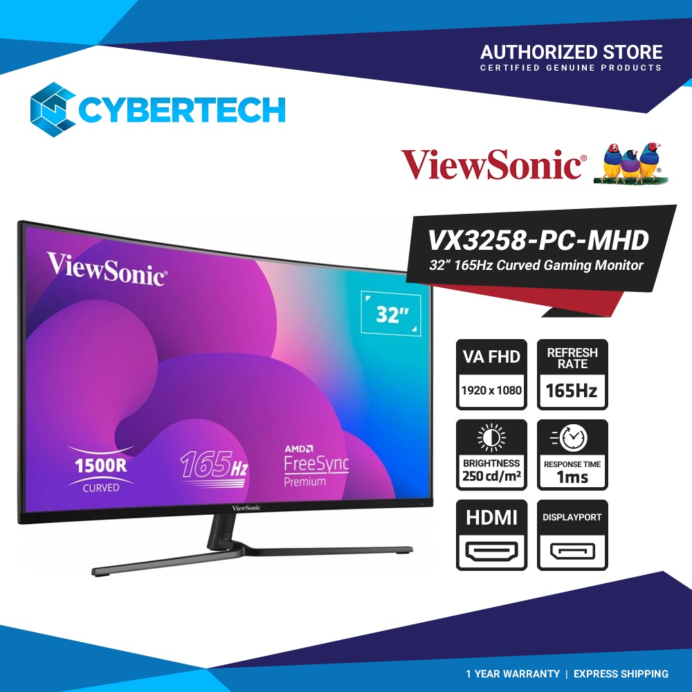 Viewsonic Vx3258-Pc-Mhd 32 Inch 1080P Curved 165Hz 1Ms Gaming Monitor ...