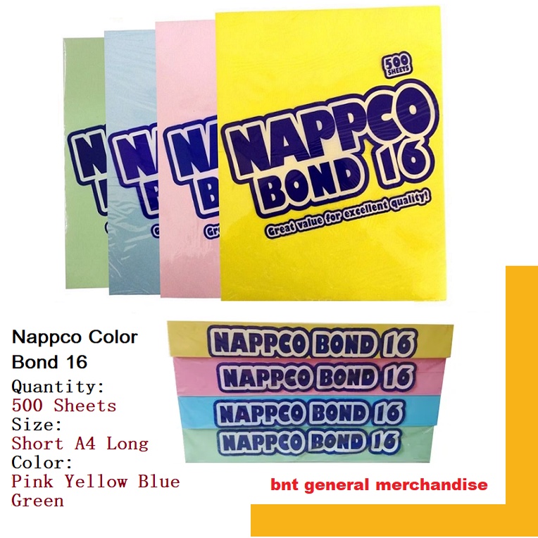 Nappco Bond Paper sub16 56GSM Colored Bond 500Sheets Short A4 Long ...