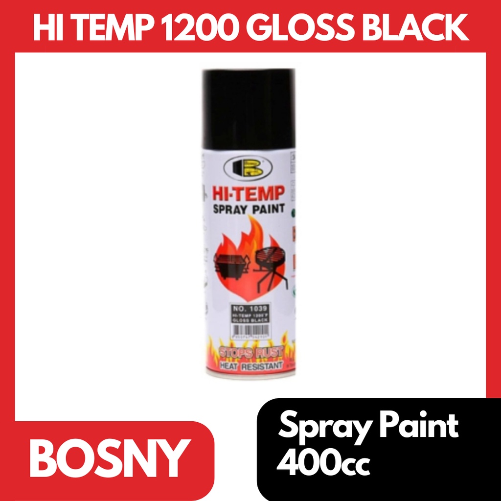 Bosny Hi-Temp Resistant (1200F) Glossy Black Spray Paint 400cc | Shopee ...