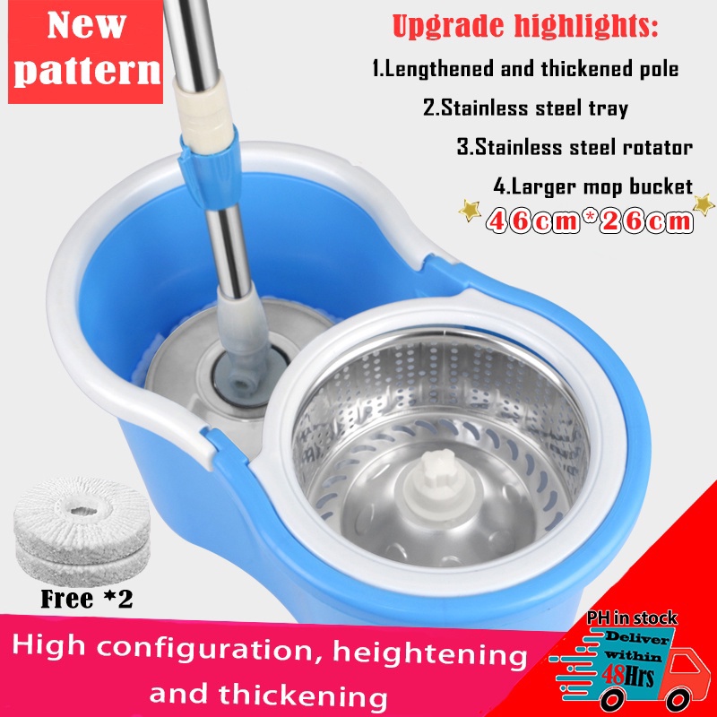 Rotary Mop Bucket Set 360° Stainless Steel Fiber Mop Floor Sweeping Wet ...