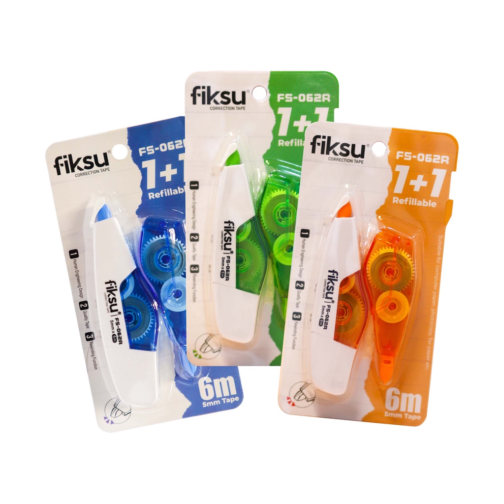 FIKSU 1+1 Refillable Correction Tape FS-062R 6m x 5mm | Shopee Philippines