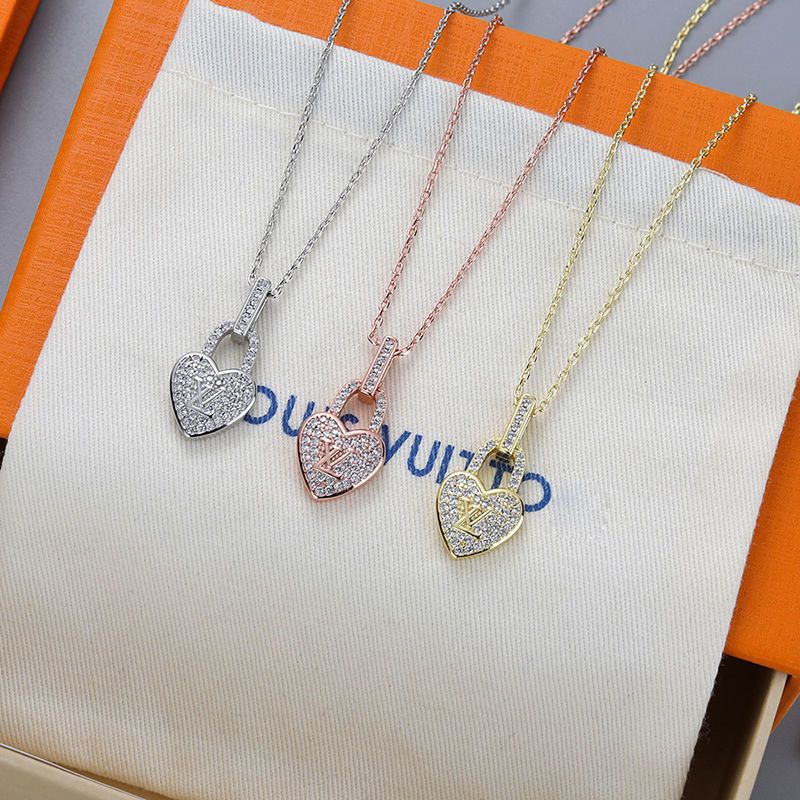 LOUIS VUITTON Diamond-Embedded Heart-Shaped Lock Head Necklace Women's ...