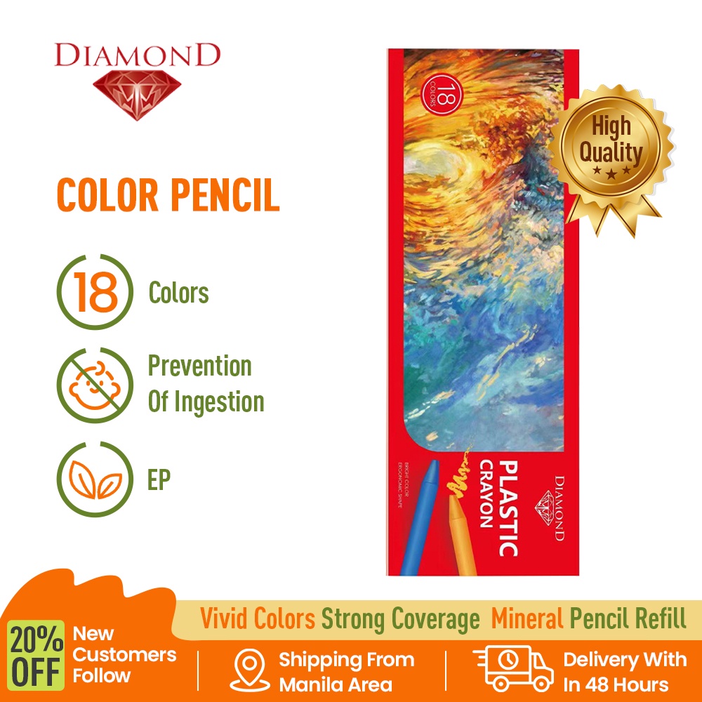 DIAMOND PLASTIC CRAYON 18Pcs Kids Art Coloring Set Crayons Oil Pastels ...