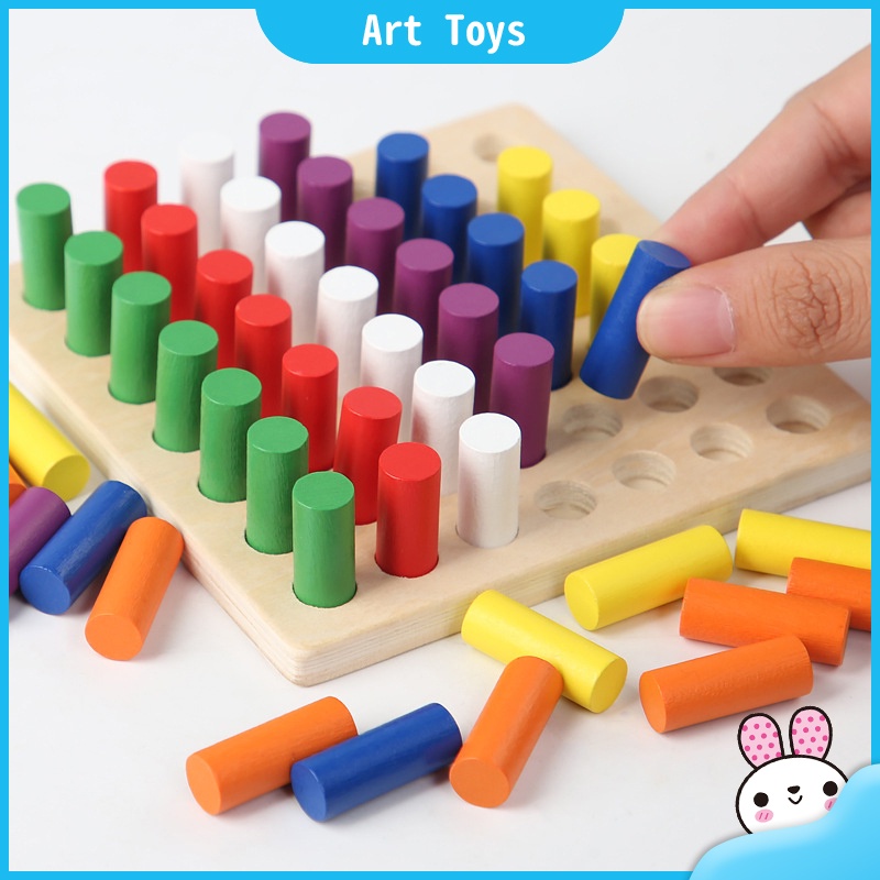 21CM Wooden Educational Peg Board Toddler Cylinder Socket Blocks Board ...