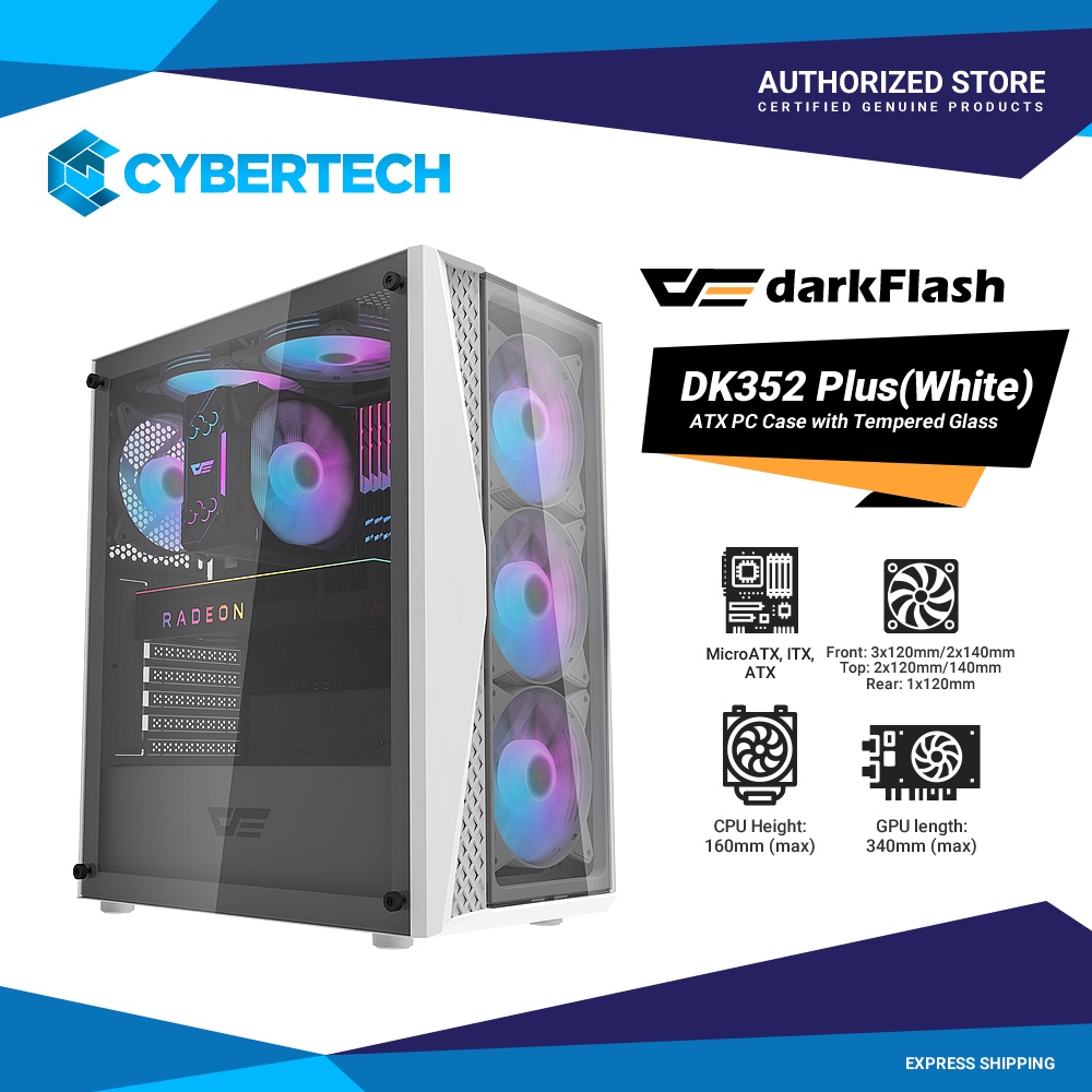 DarkFlash DK352 Plus ATX PC Case with Tempered Glass and 4 x ARGB Fans | Shopee Philippines
