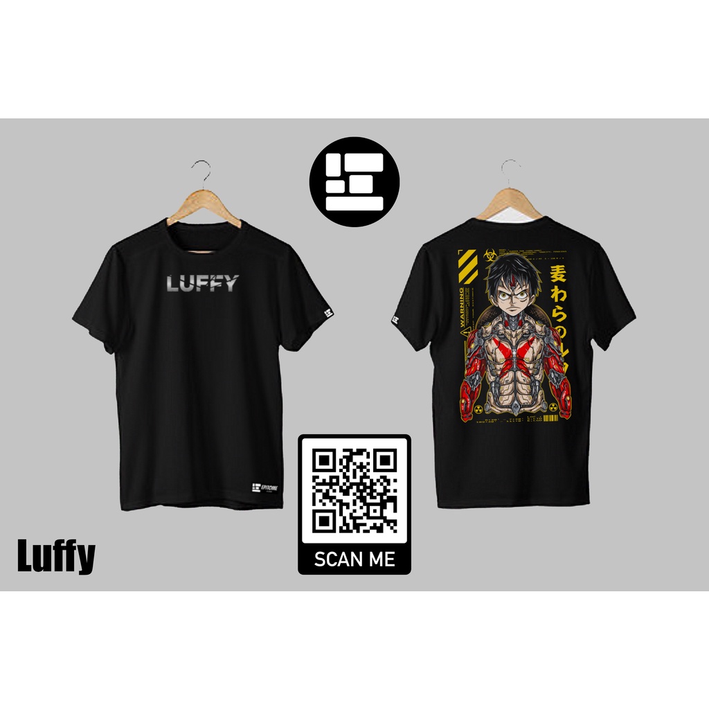 ANIME ONE PIECE LUFFY MECHA Graphic Logo Statement Black Tee Shirt ...