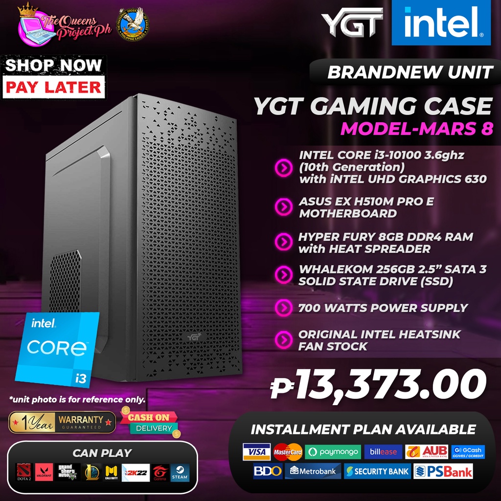 BRANDNEW System Unit CPU YGT MARS 8 Casing-Intel Core i3 10100 3.6ghz ...