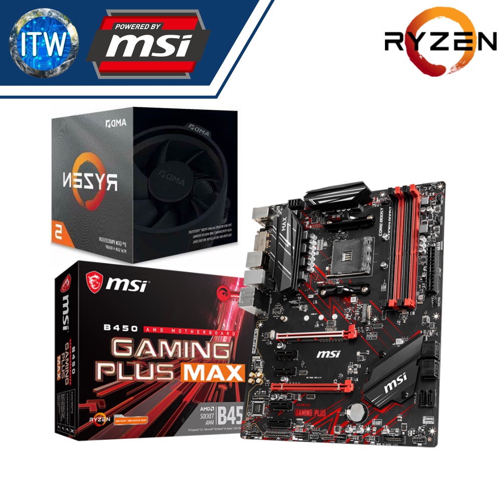 ITW | AMD Ryzen 5 3600 Desktop Processor with MSI B450 Gaming Plus Max Motherboard Bundle ...