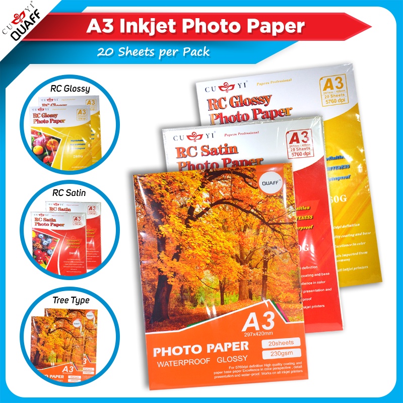 A3 Size Photo Paper CUYI & QUAFF || RC Satin , RC High Glossy , Tree ...