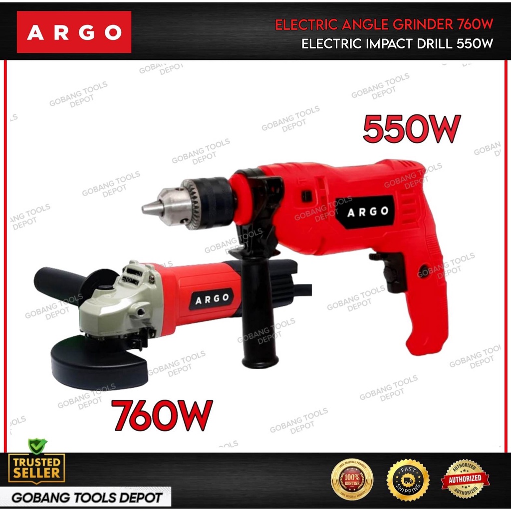 ARGO Impact Drill 550W ARGCF7137B & Angle Grinder 760W ARGMT10001 ...