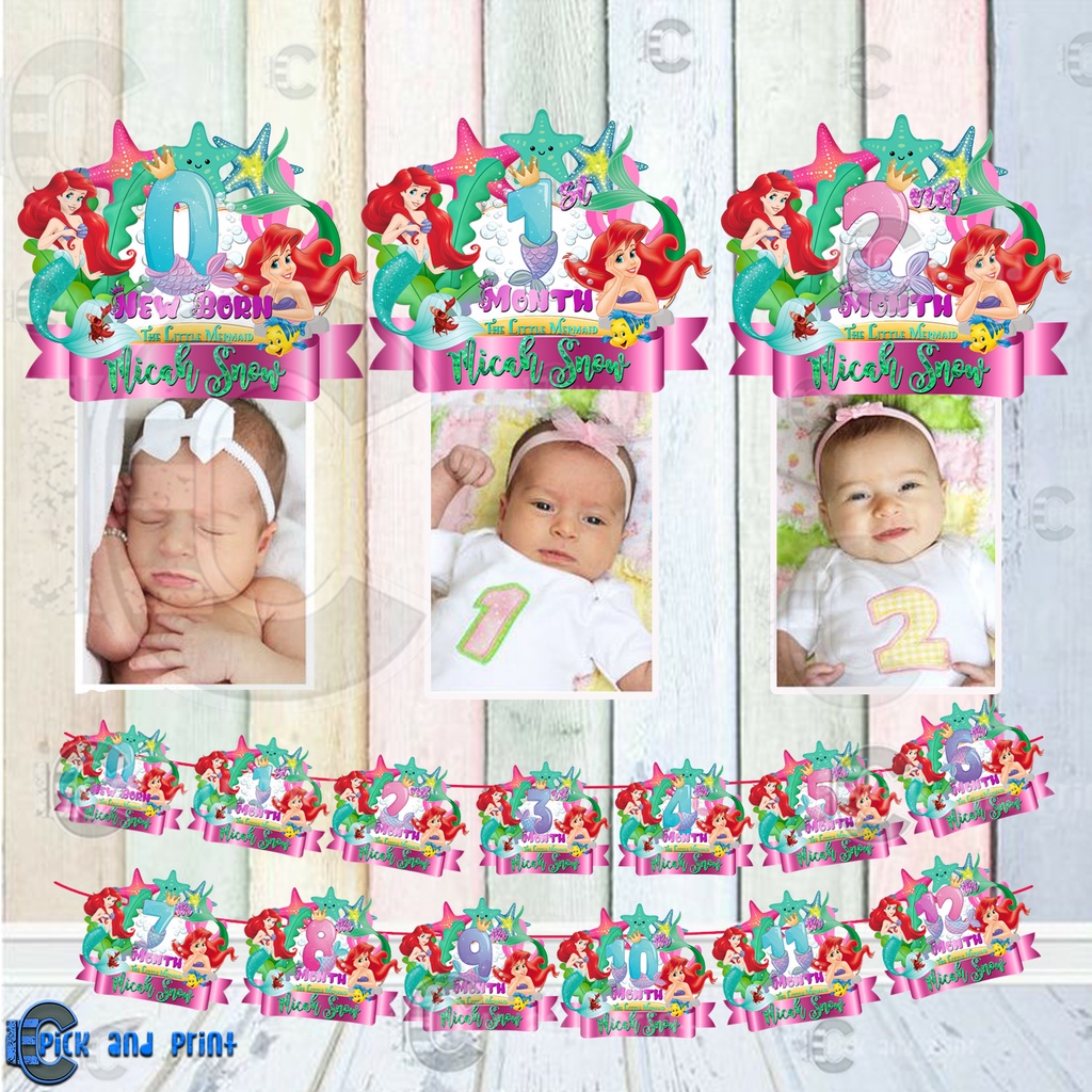 Personalized Princess Ariel The Little Mermaid Baby Milestone 0-12 ...