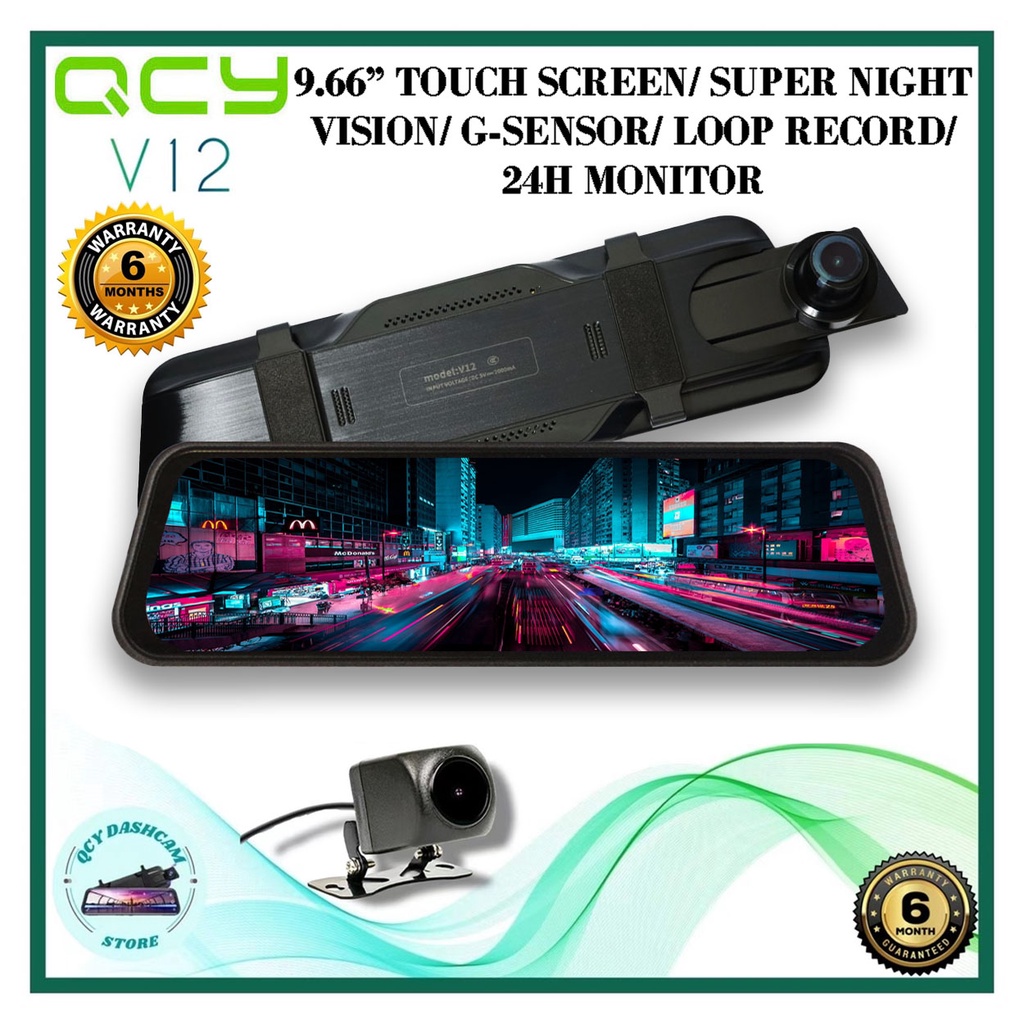 ORIGINAL QCY V12 9.66 IN TOUCH Screen with night vision/G-sensor/Loop recording /24Hmonitor Dash ...