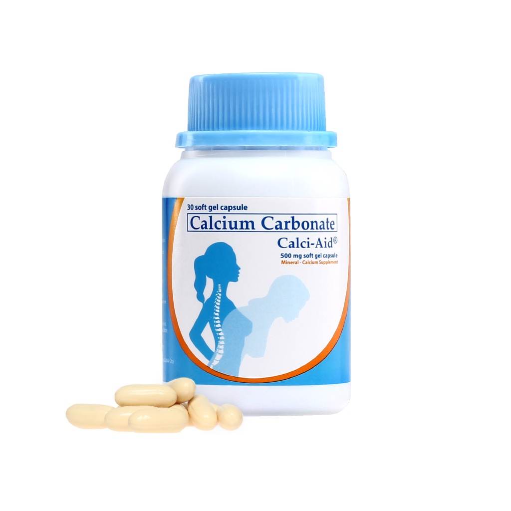Calci-Aid Calcium Carbonate 500mg 30 Softgel Capsules (1 Bottle ...
