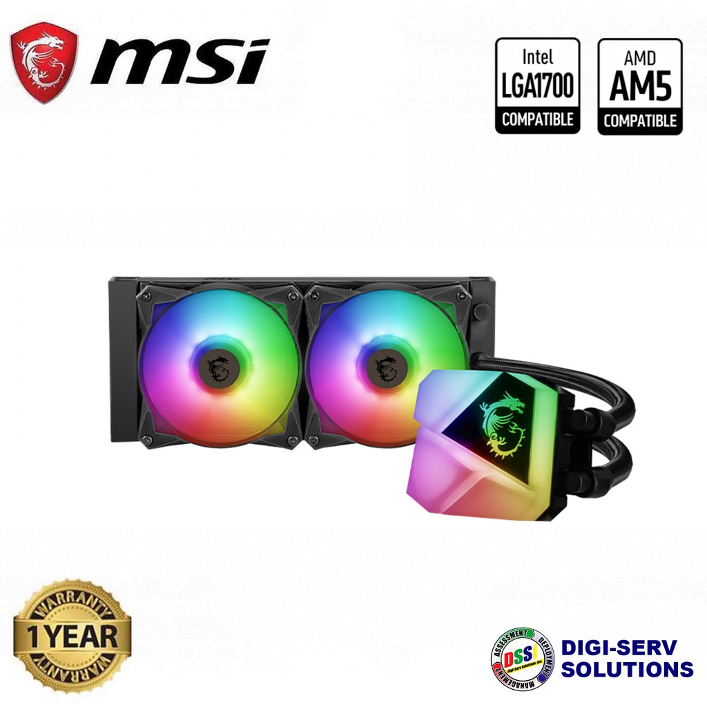 MSI MAG CoreLiquid C240 CPU AiO Liquid Cooler, 2x 120mm ARGB Fans ...