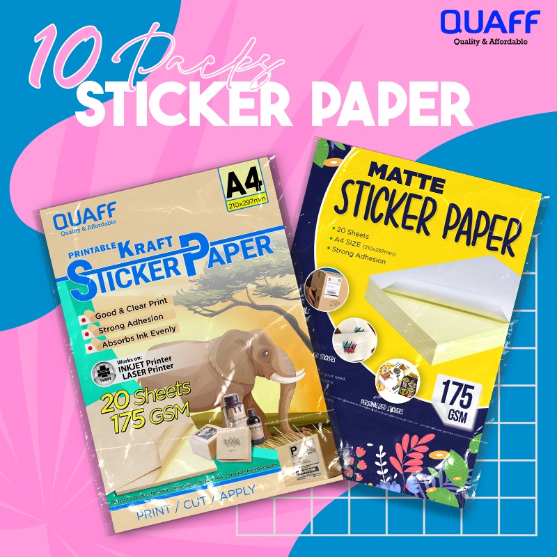 (10packs) Promo Package QUAFF Matte Sticker / Kraft Sticker 175gsm A4 ...