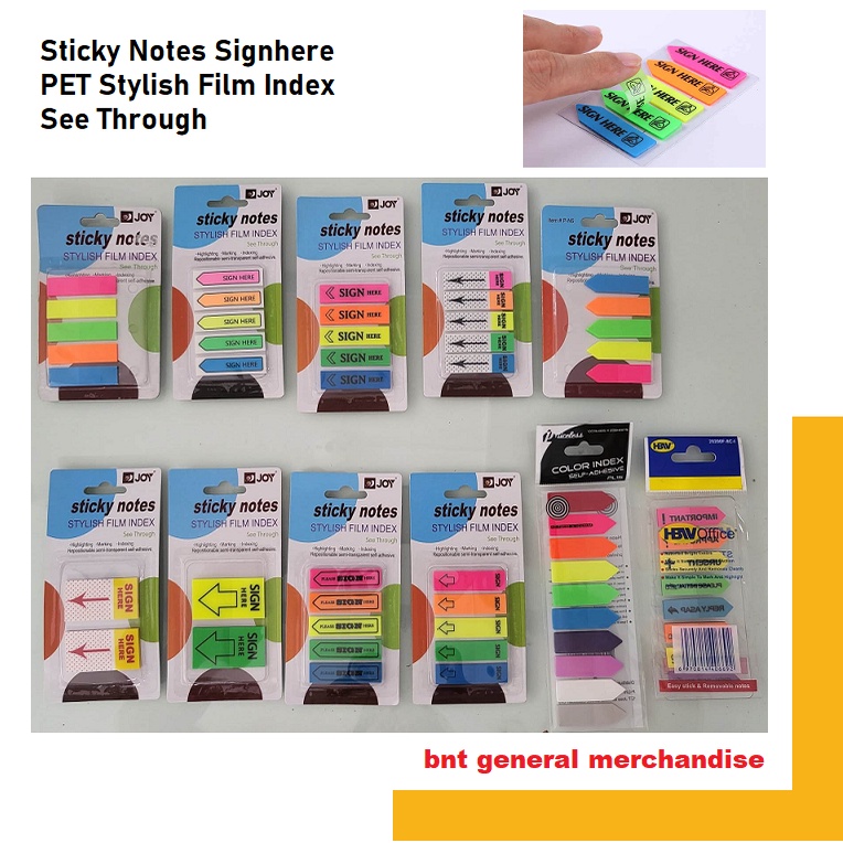 Joy Sticky Notes Sign Here Arrow Flag Sticky Note PET 5 in 1 Sold Per ...