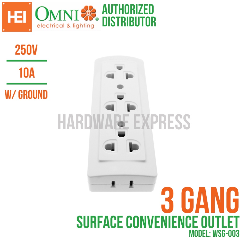 OMNI Surface Convenience Outlet w/ Ground 10A 250V 2 / 3 Gang WSG-002 ...