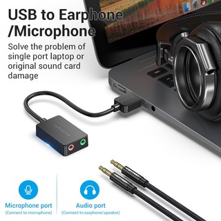Vention USB Sound Card Headphone Dual Port External Microphone 48K ...
