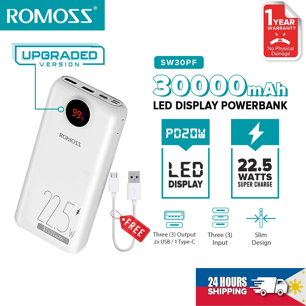 Romoss SW30PF 30000mAh 22.5W Two-Way Fast Charging Power Bank Large ...