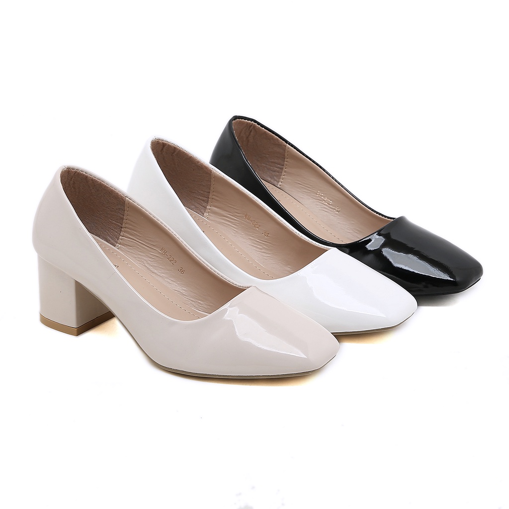 Korean fashion square toe heels glossy sandals KH222 | Shopee Philippines