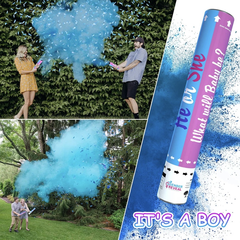 30cm Color smoke baby gender reveal powder confetti cannon,blue,pink ...
